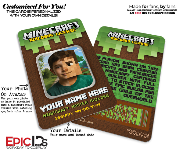 Minecraft Builder’s License — Master Builder ID — Photo Personalized ...