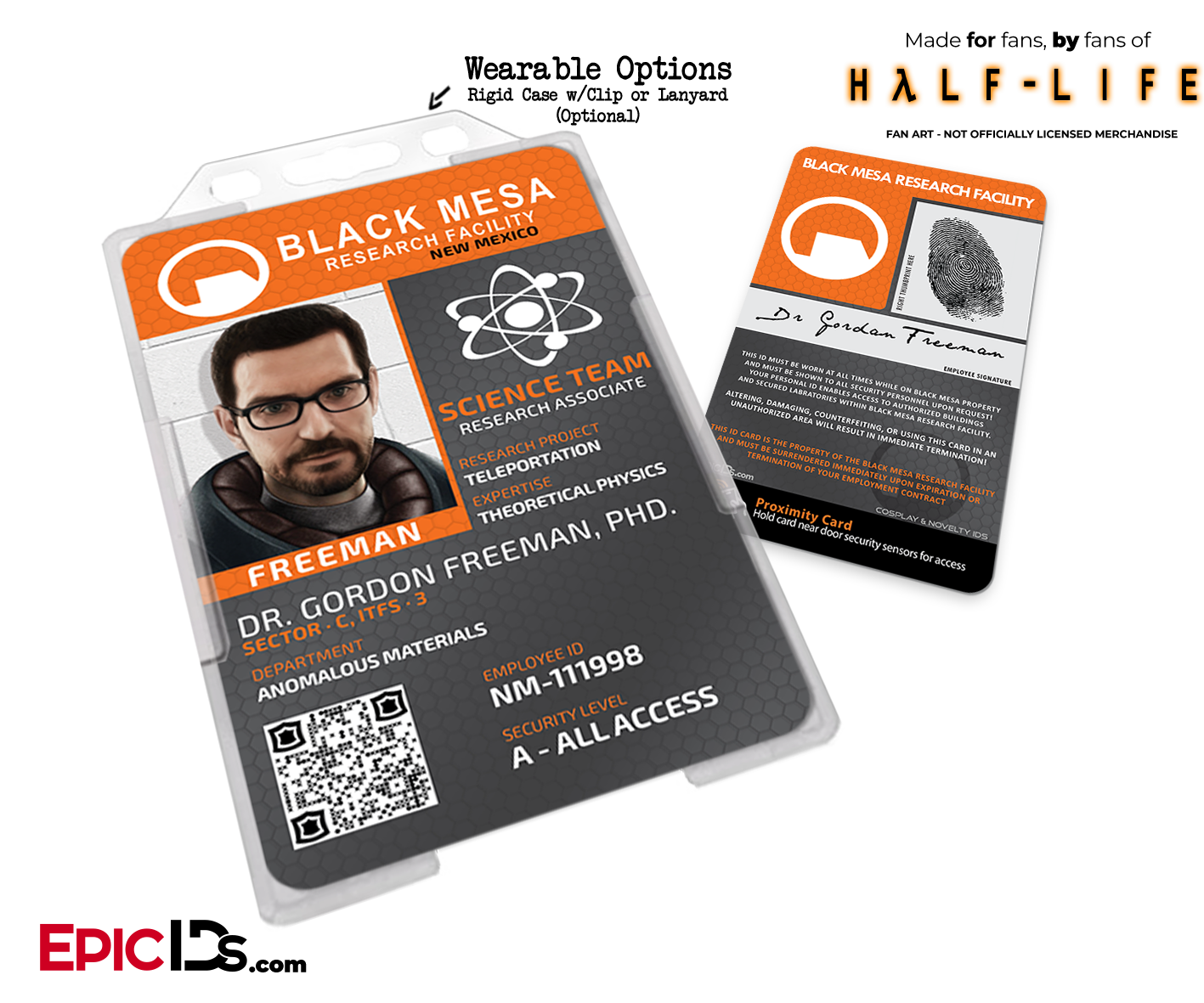 Black Mesa Research Facility 'Half Life' Science Team 'Gordon Freeman' - Epic IDs
