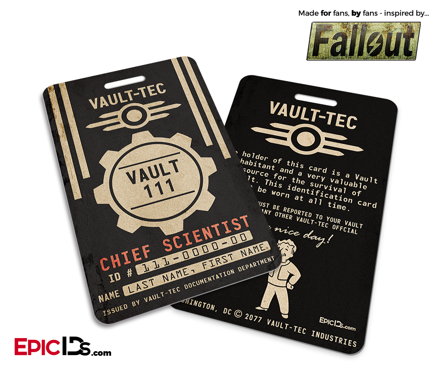 Chief Scientist 'Fallout' Cosplay Vault ID Badge [Personalized] - Epic IDs