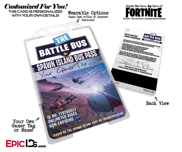 Fortnite Inspired Battle Bus 'Bus Pass' [Personalized] - Epic IDs