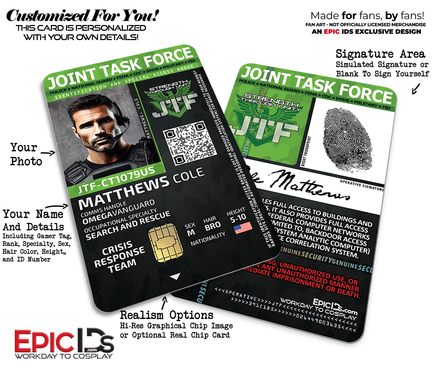 Joint Task Force (JTF) 'The Division' Agent ID Badge [Photo Personaliz - Epic IDs