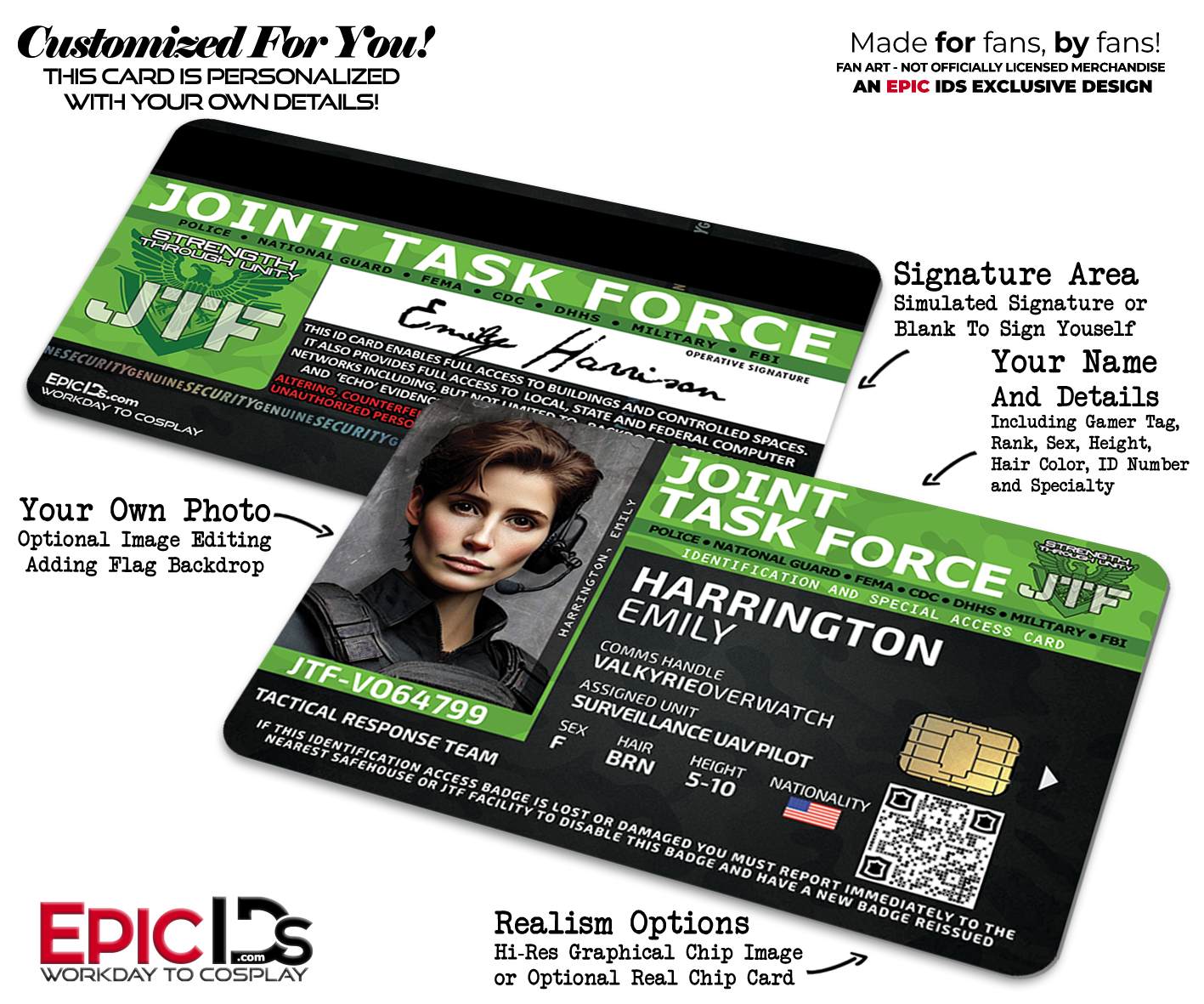 Joint Task Force (JTF) 'The Division' Agent ID Card [Photo Personalize ...