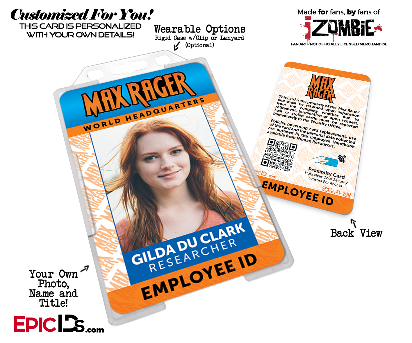 Max Rager 'iZombie' Cosplay Employee ID Name Badge [Photo Personalized ...
