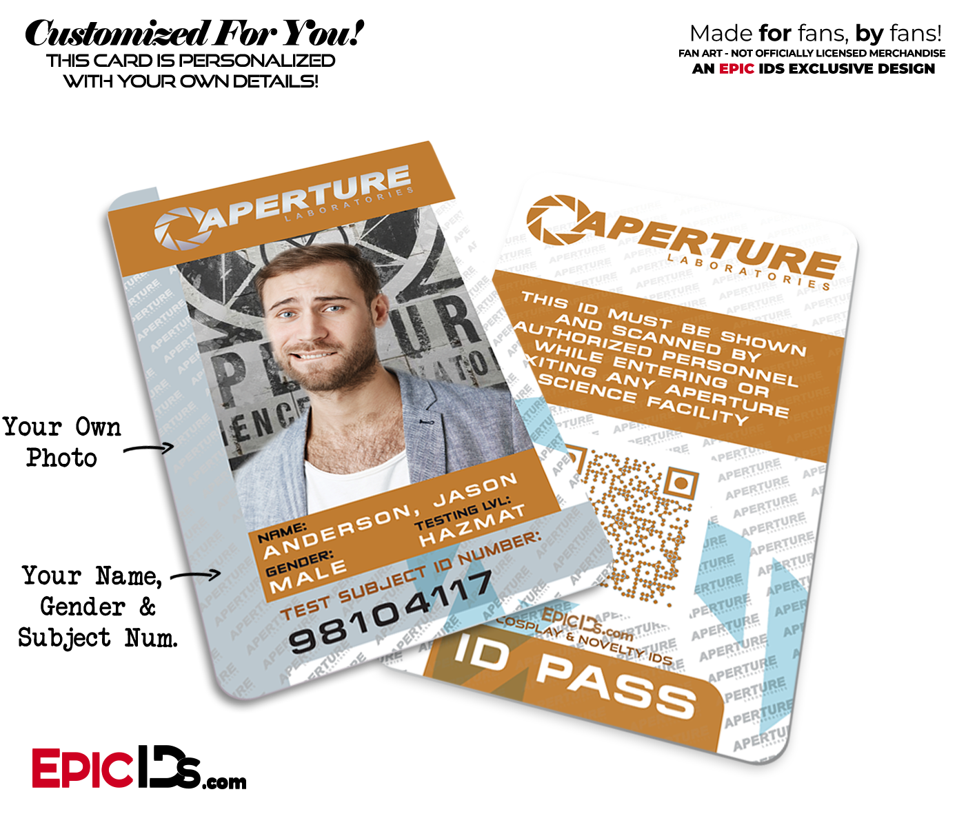 Portal Inspired Aperture Labs Test Subject ID Card [Photo Personalized ...