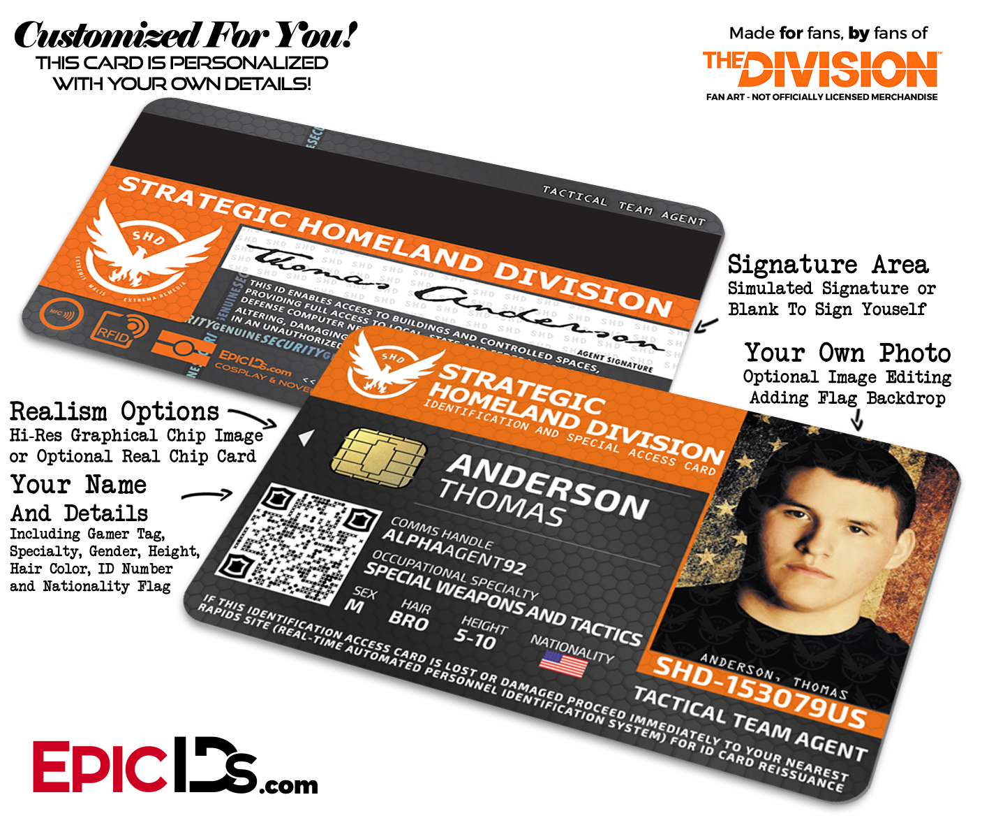 Strategic Homeland Division (SHD) 'The Division' Agent ID Card [Photo ...