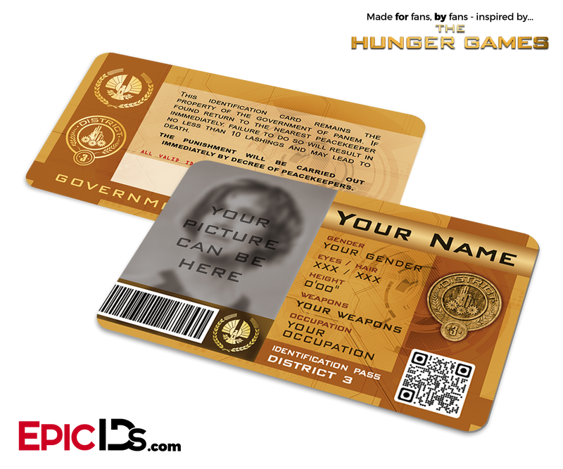 The Hunger Games Inspired Panem District 3 Identification Card [Photo ...
