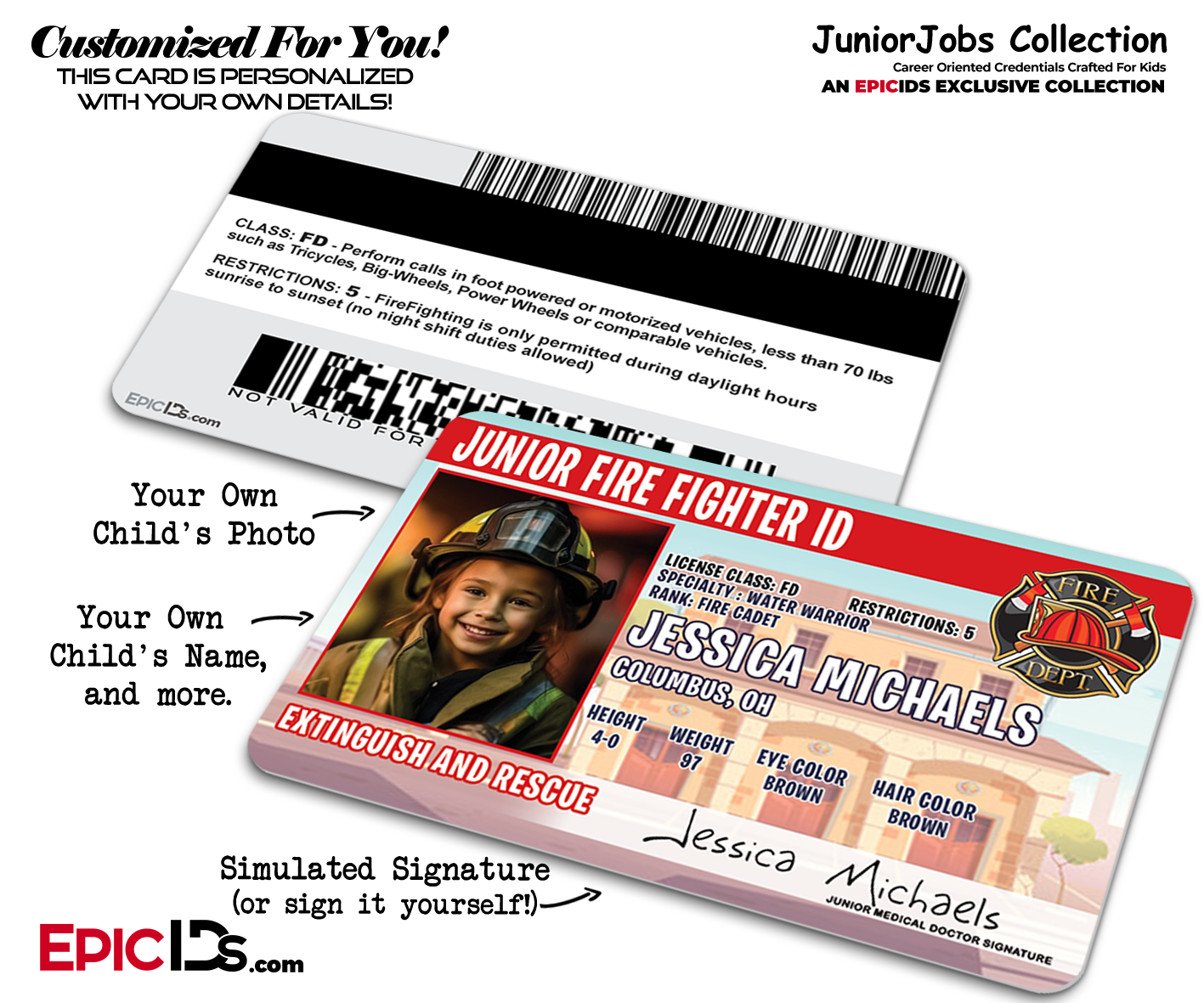 Tiny Task Force™ — Junior FireFighter ID Card For Kids — Photo Persona ...