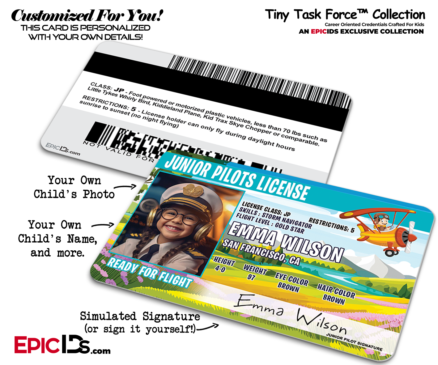 Tiny Task Force™ - Junior Pilots License ID Card For Kids [Photo Perso ...